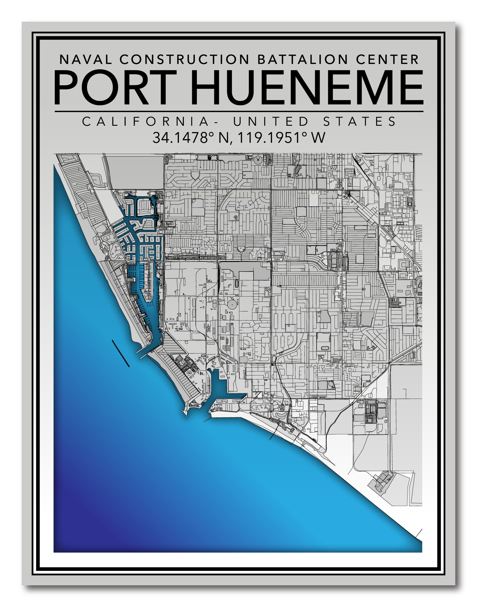 Wall Art Map Print of Naval Construction Battalion Center Port | Etsy