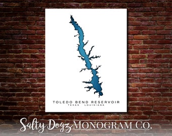 Wall Art Map Print of Toledo Bend Reservoir Texas/louisiana | Etsy