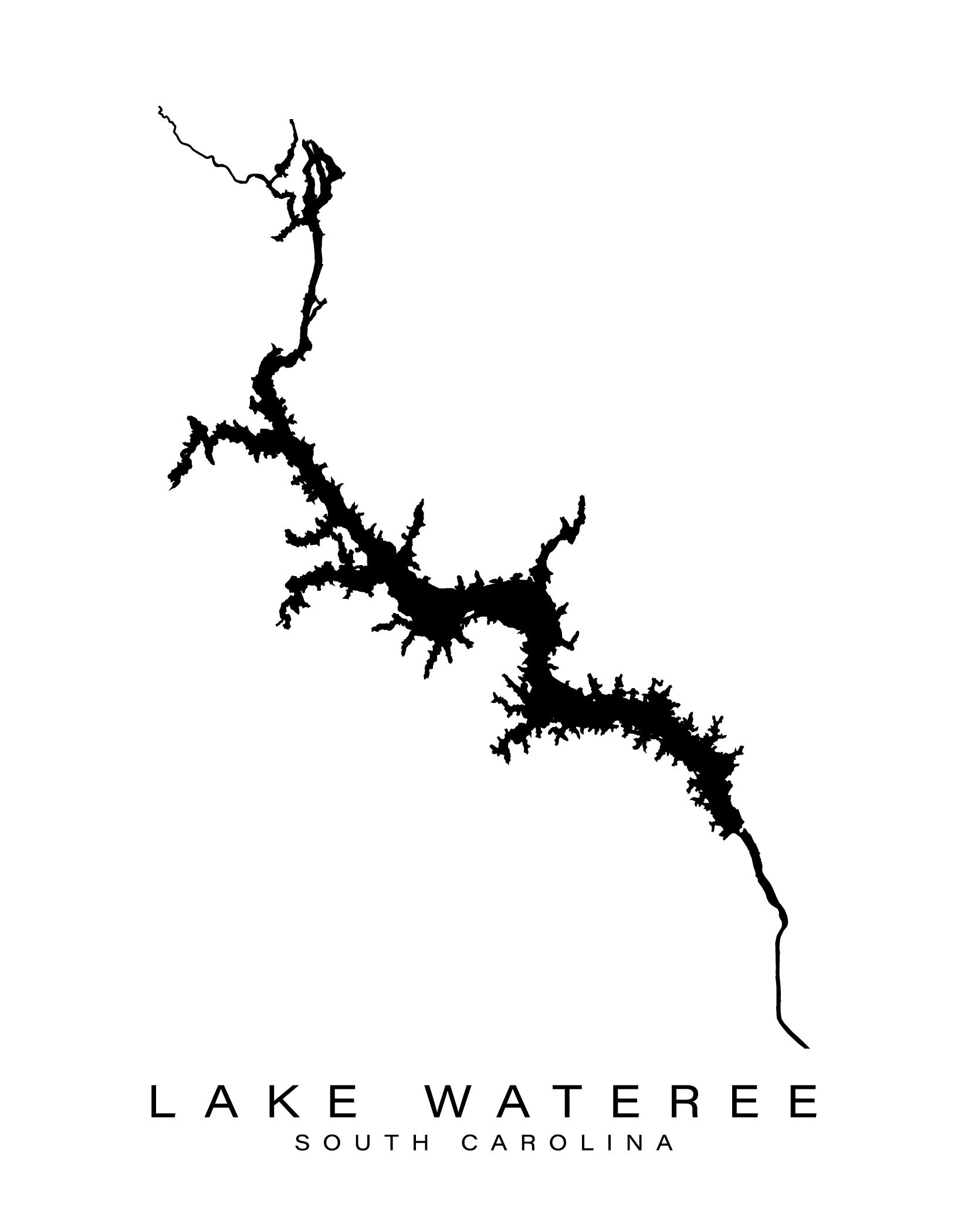 Wall Art Map Print of Lake Wateree South Carolina | Etsy