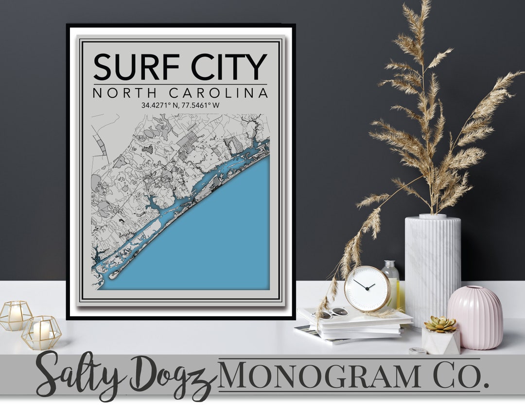 Wall Art Map Print Surf City, North Carolina! - Etsy