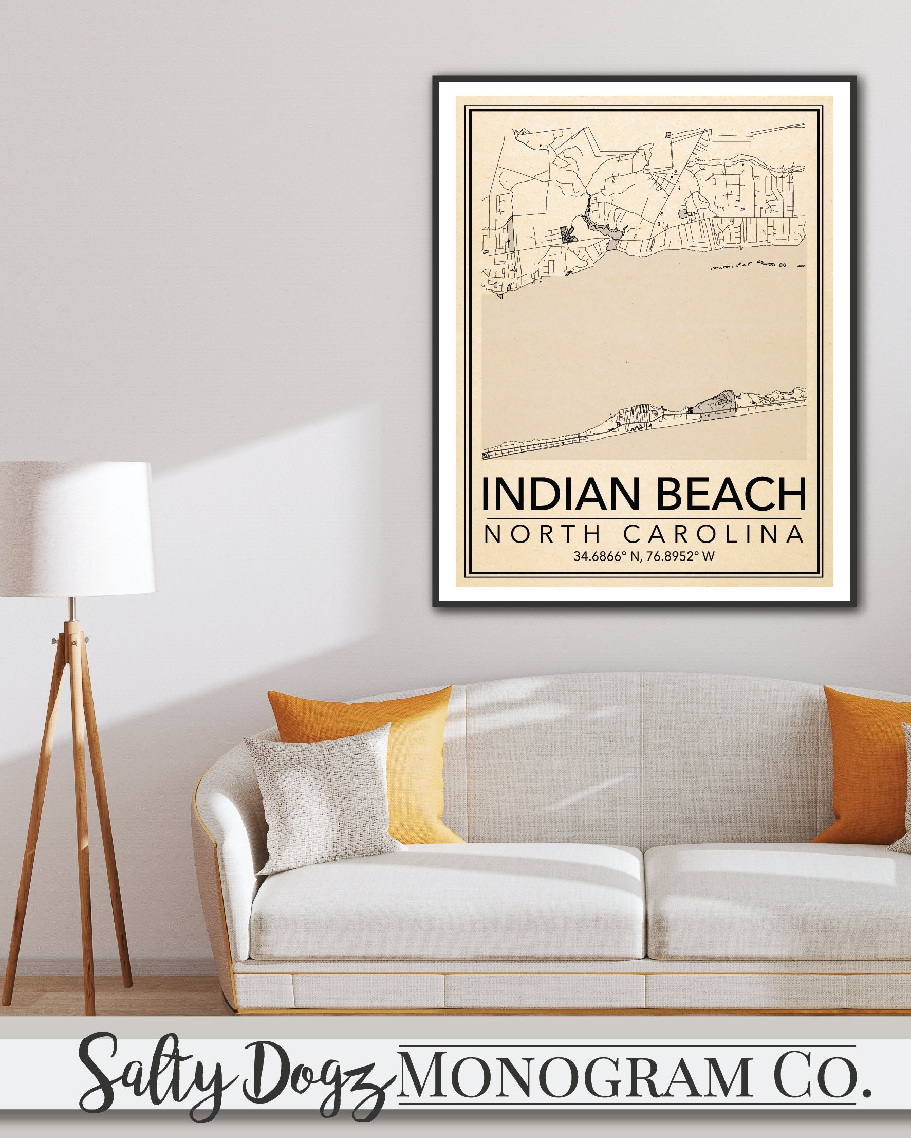 Wall Art Map Print Indian Beach, NC - Etsy