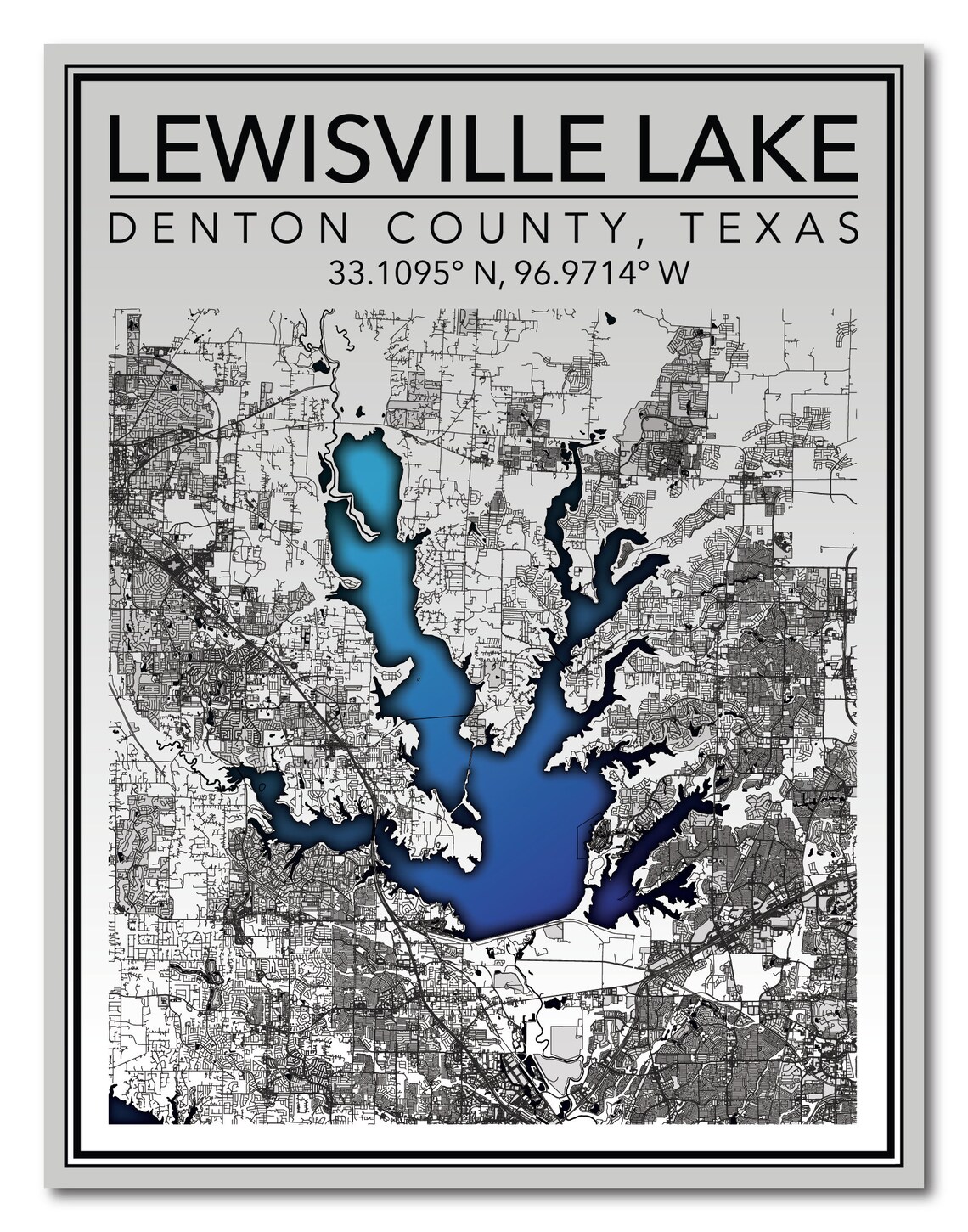 Wall Art Map Print of Lewisville, Denton County, Texas, United States ...
