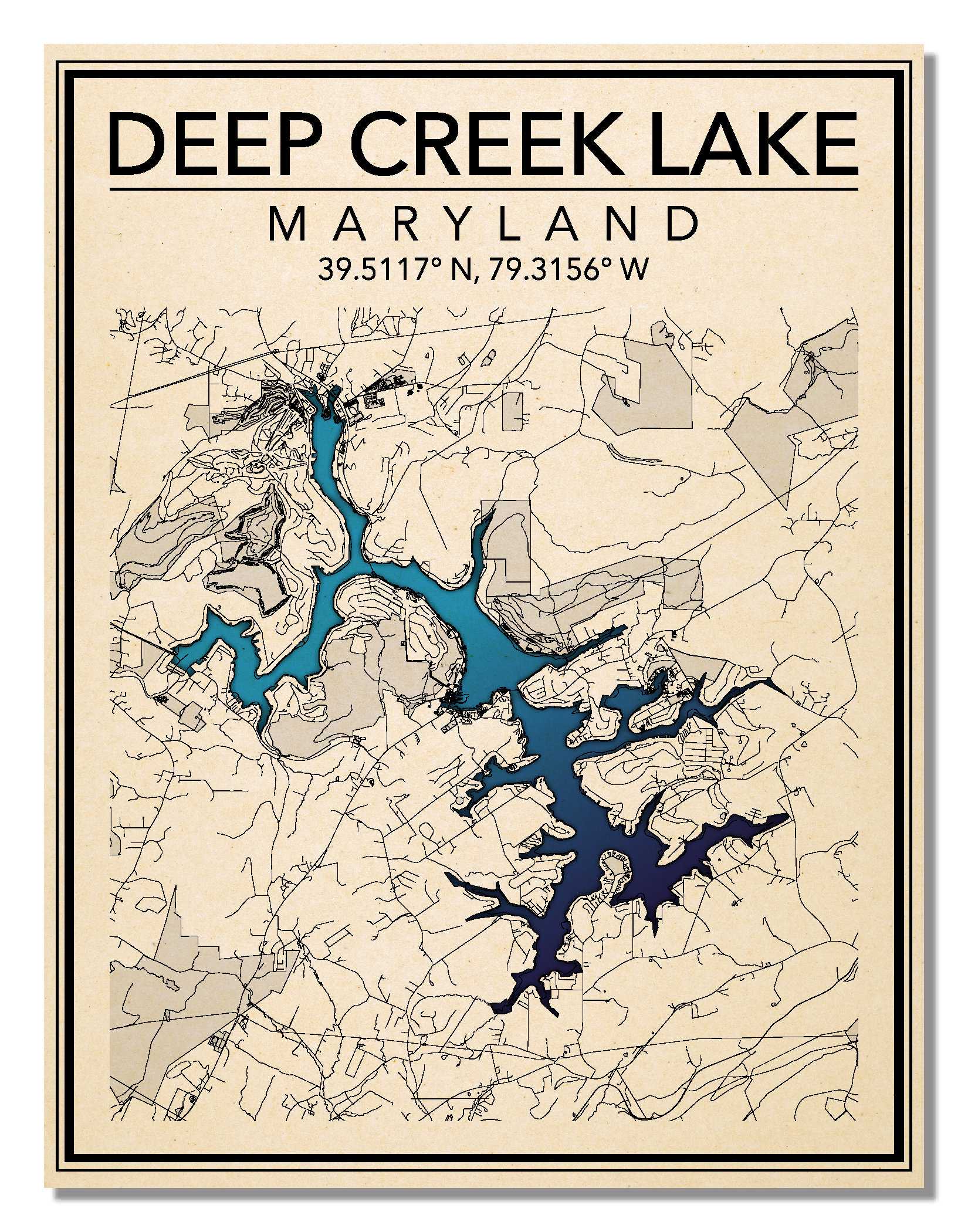 Wall Art Map Print of Deep Creek Lake Maryland | Etsy