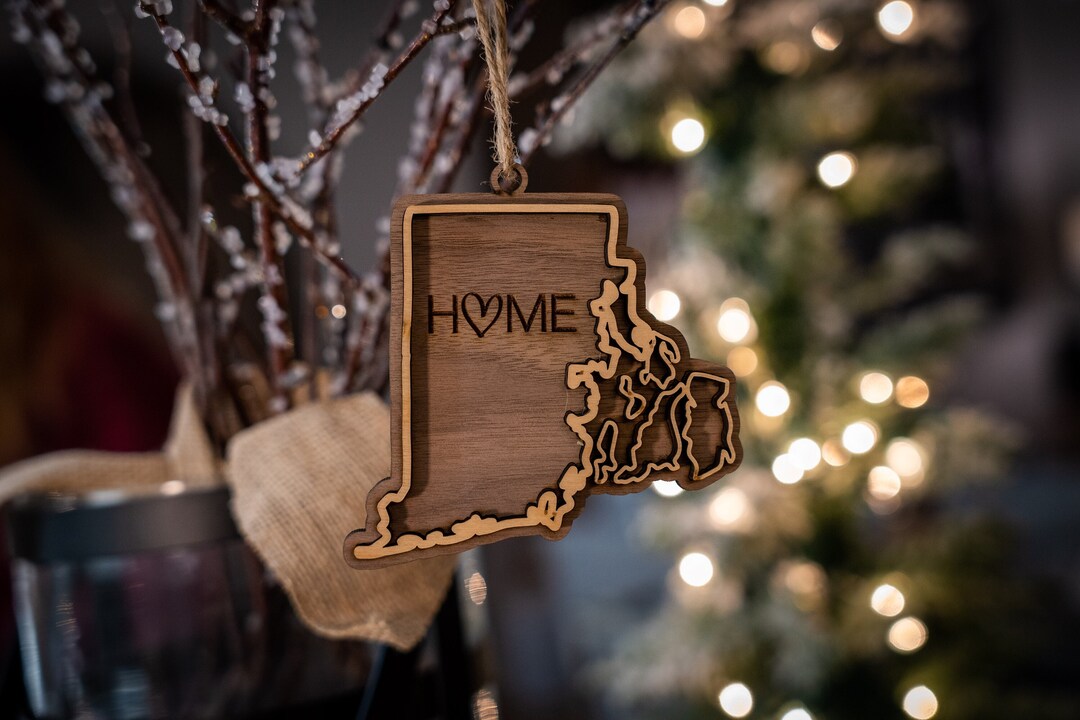 United States Laser Cut Walnut and Birch Ornament- Rhode Island! - Etsy