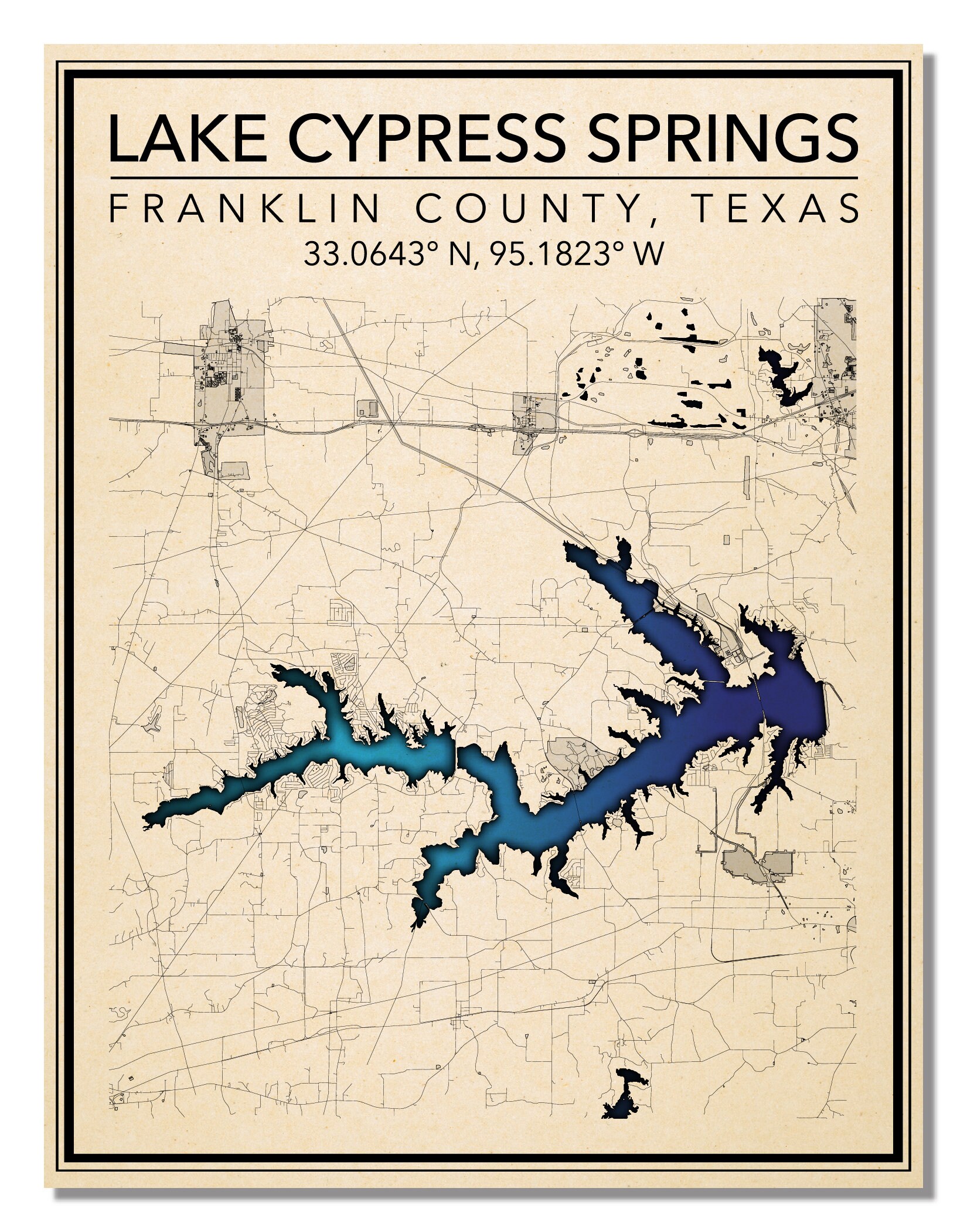 Wall Art Map Print of Lake Cypress Springs Condado de | Etsy