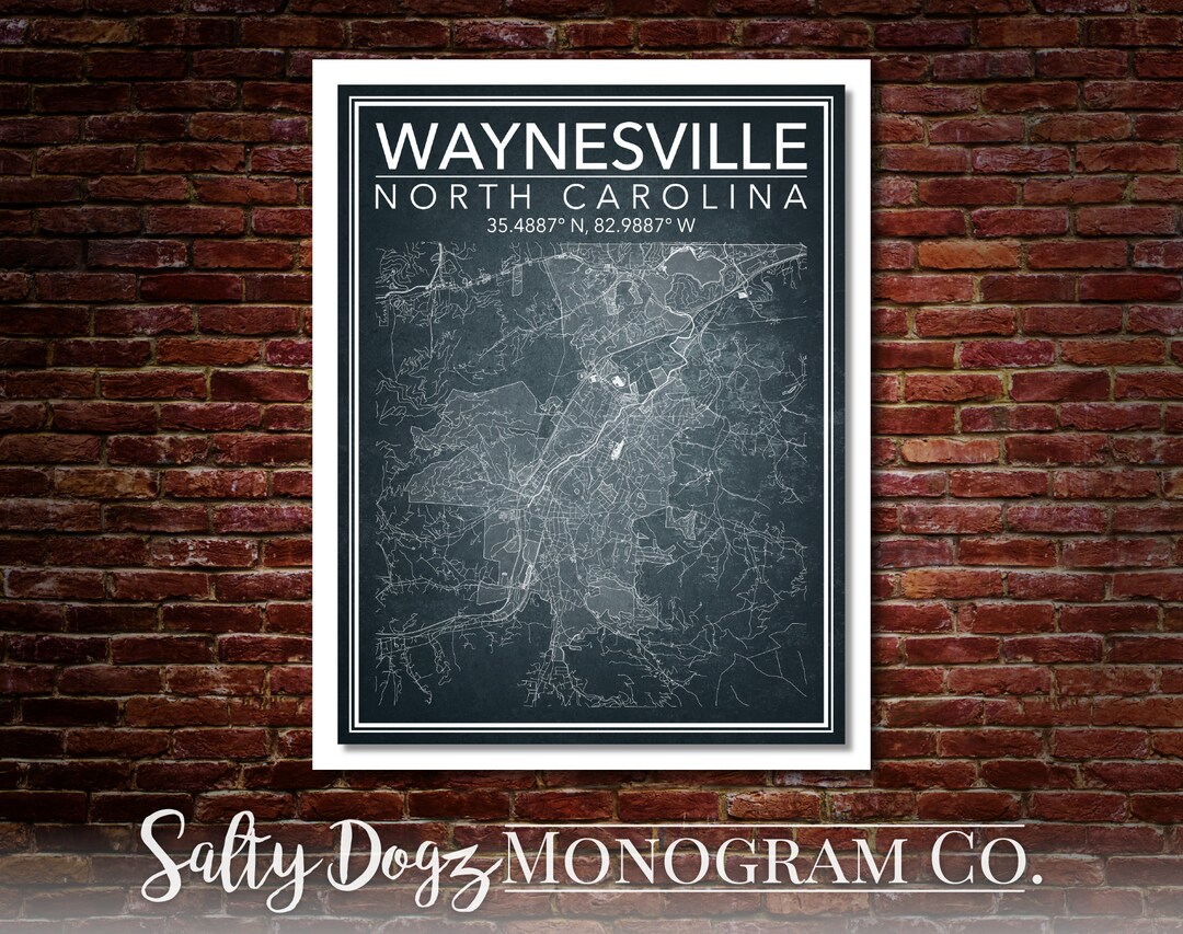 Wall Art Map Print of Waynesville, Haywood County, North Carolina ...