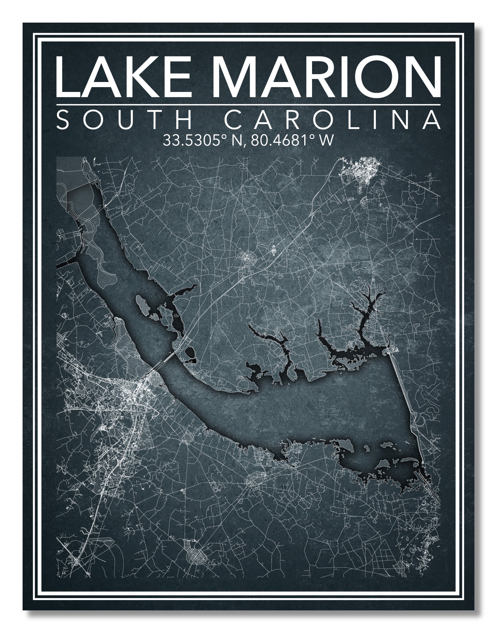 Wall Art Map Print of Lake Marion South Carolina | Etsy