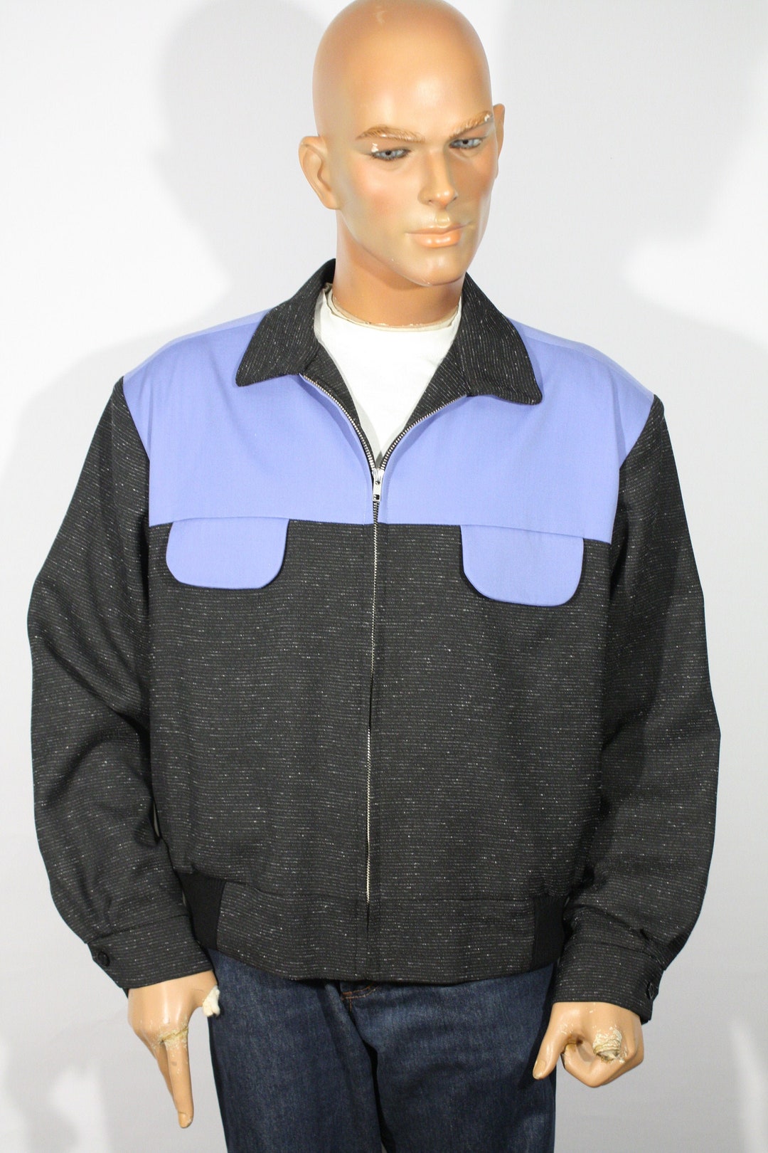 Size XL / 2XL - Vintage 1950s Repro Black Flecked and Blue Gabardine ...