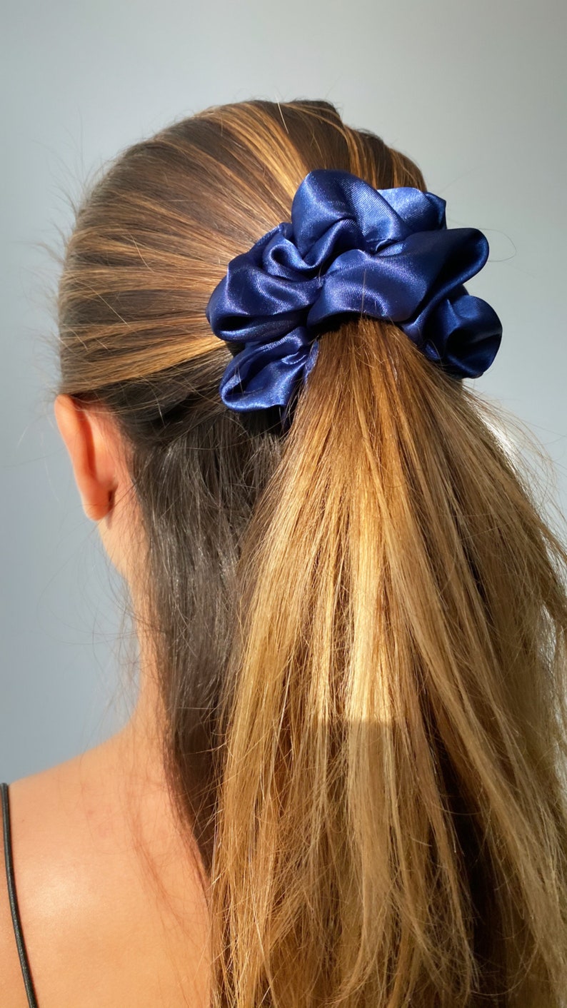 Navy Silk Face Mask and Scrunchie, Silky Satin Double Layered Face Mask ...