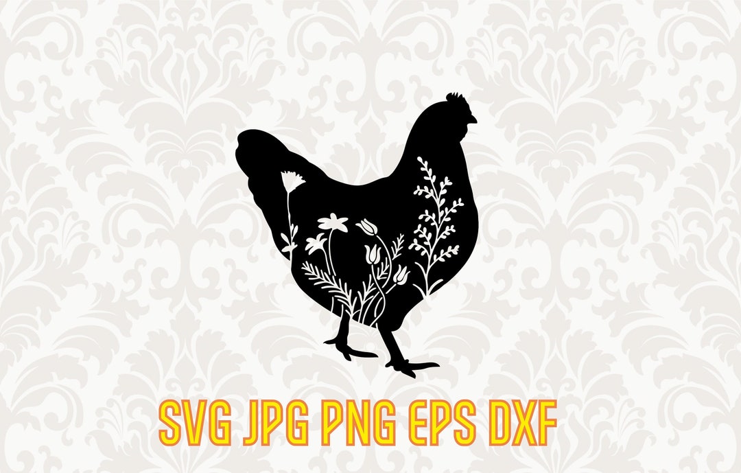 Silhueta floral de frango svg, clipart de galinha vetorial, design ...