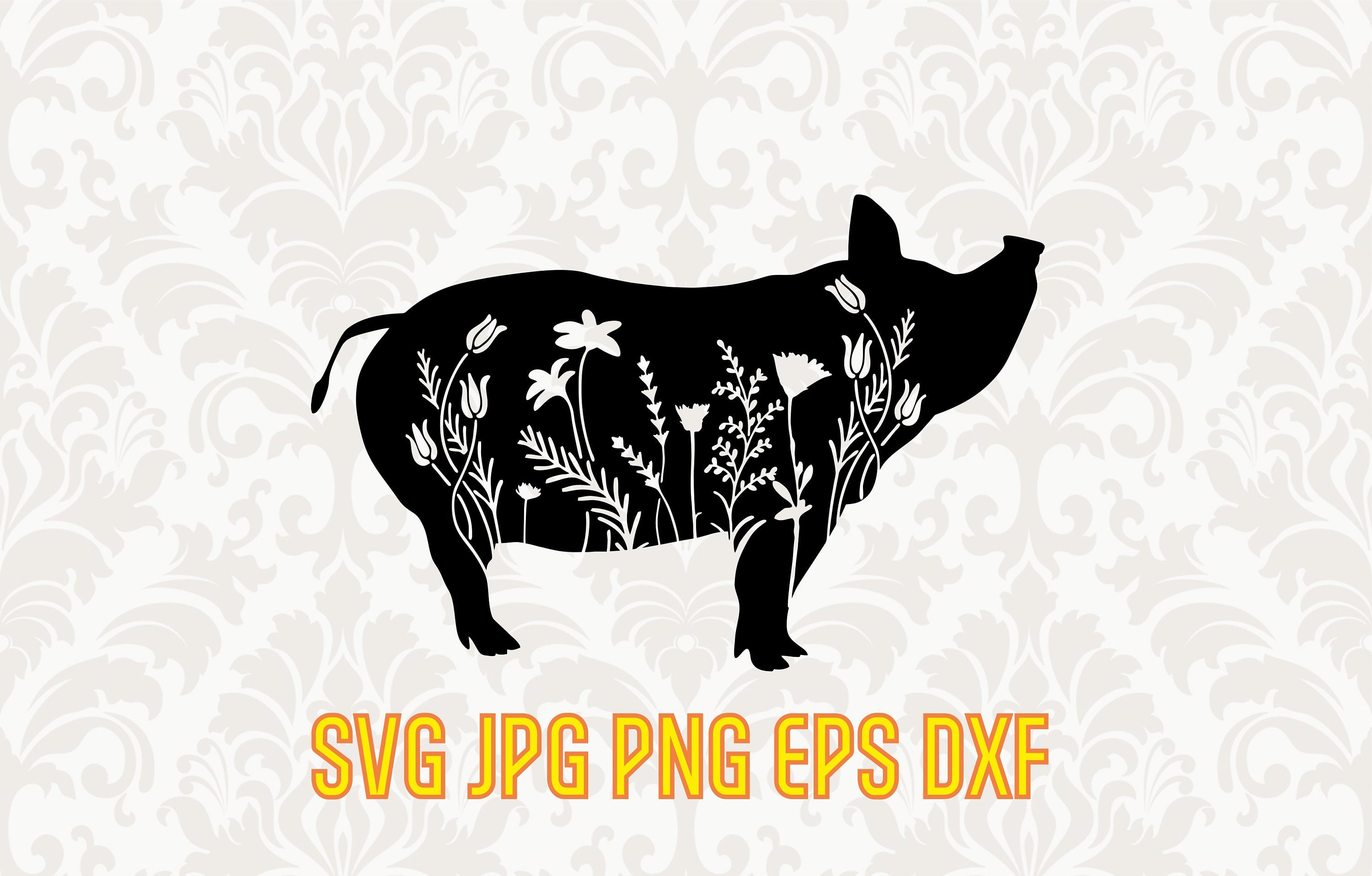 Floral pig svg farm animal clipart pig floral design farm | Etsy