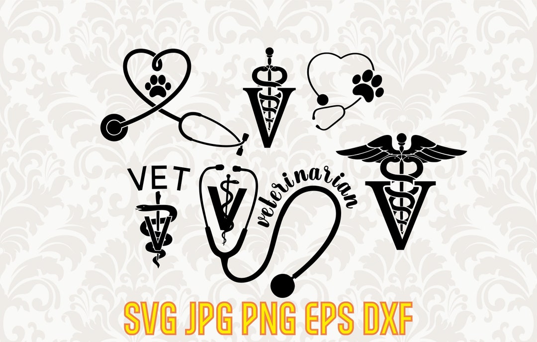Veterinarian Svg Emblem, Digital Caduceus Vet Logo Silhouette, Pet ...