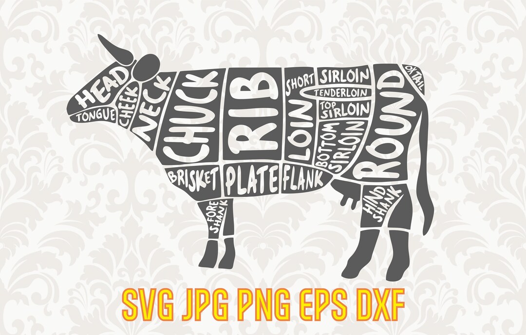 Beef Cuts Svg, Butcher Chart Vector, Butcher Diagram Cut File, Kitchen ...