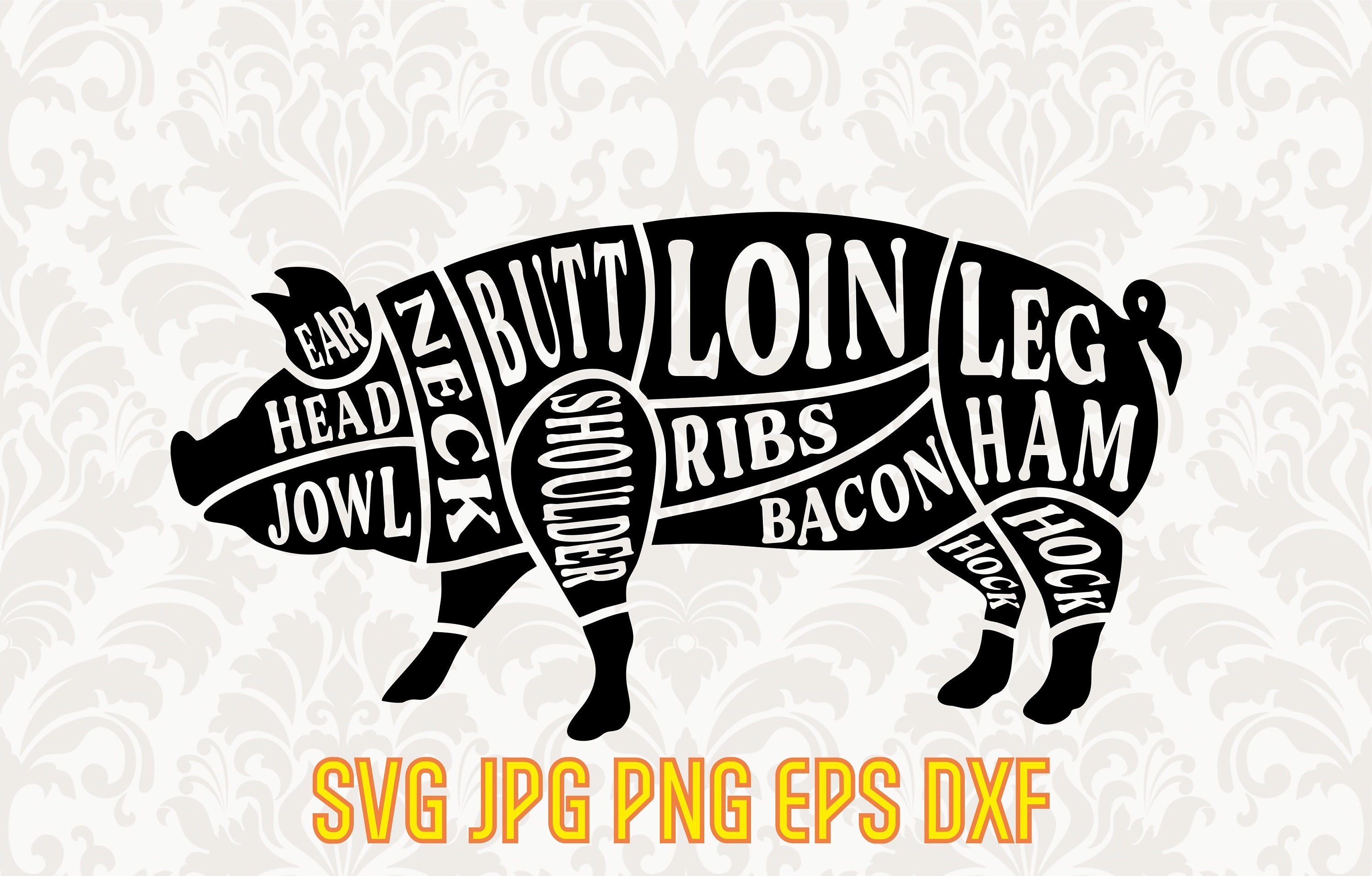 Butcher Pig Svg Vector Pig Cuts Digital Steak Cook - Etsy