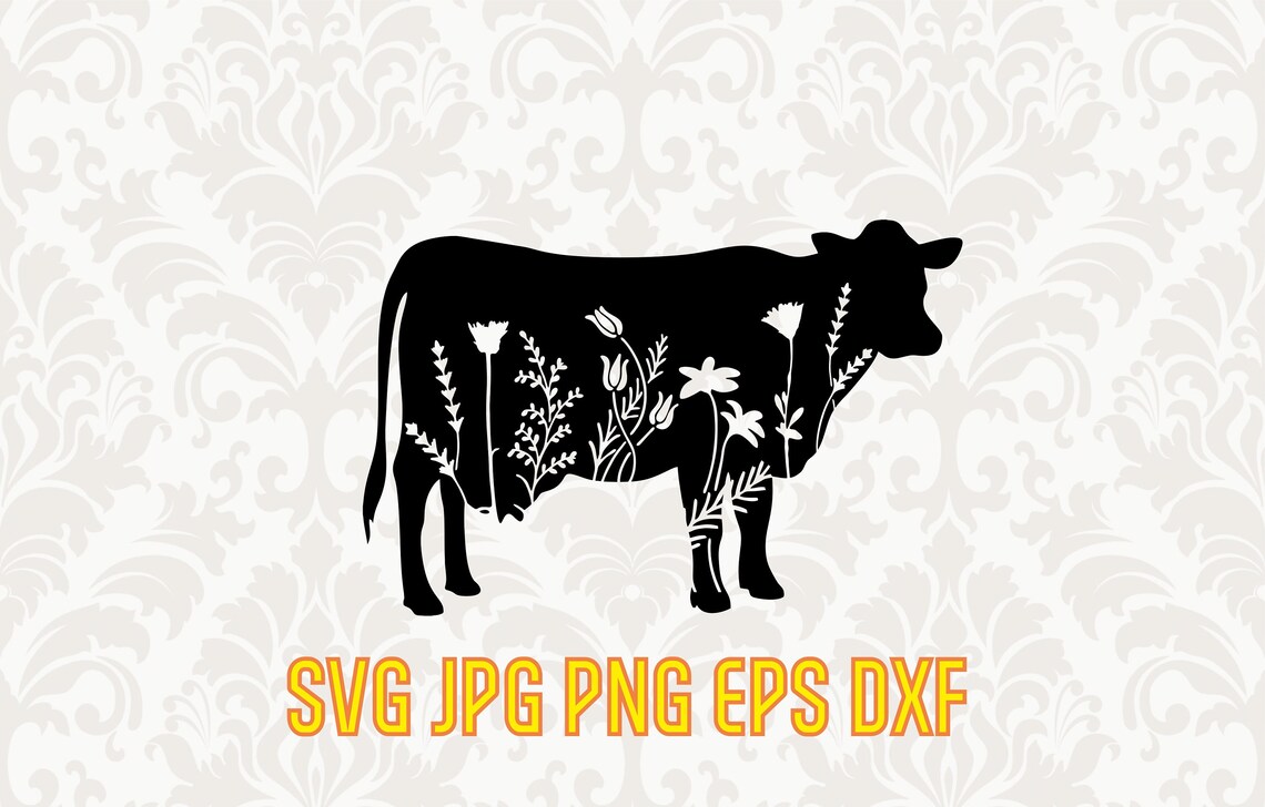 Floral Cow Svg Vector Heifer Clipart Rooster Floral Design - Etsy