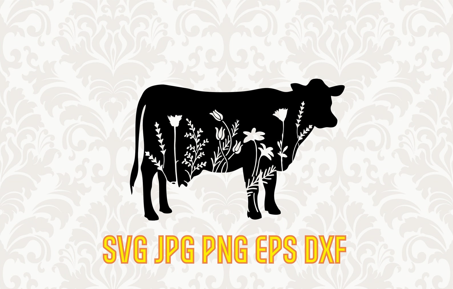 Floral Cow Svg Vector Heifer Clipart Rooster Floral Design - Etsy
