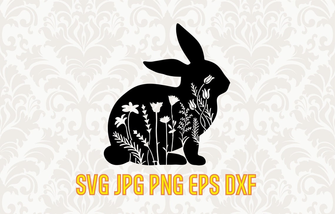 Floral Rabbit Svg Bunny Svg Bunny Silhouette Spring Clipart | Etsy