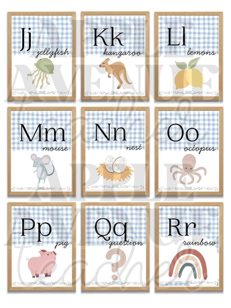 Gingham Alphabet Posters: Pastel ABC Classroom Decor (PDF Printable Set ...