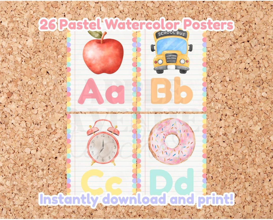Watercolor Pastel Alphabet Posters: Classroom ABC Printables (digital ...