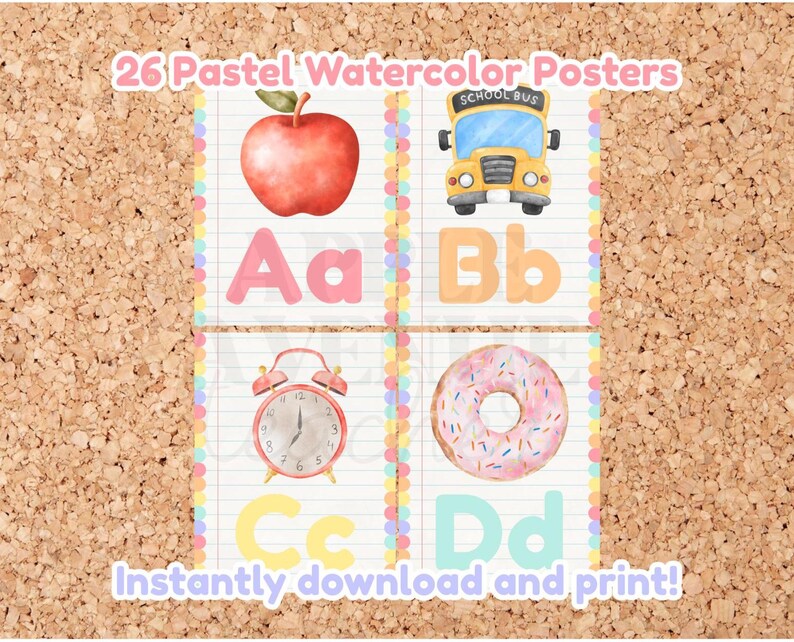 Watercolor Pastel Alphabet Posters: Classroom ABC Printables (digital ...