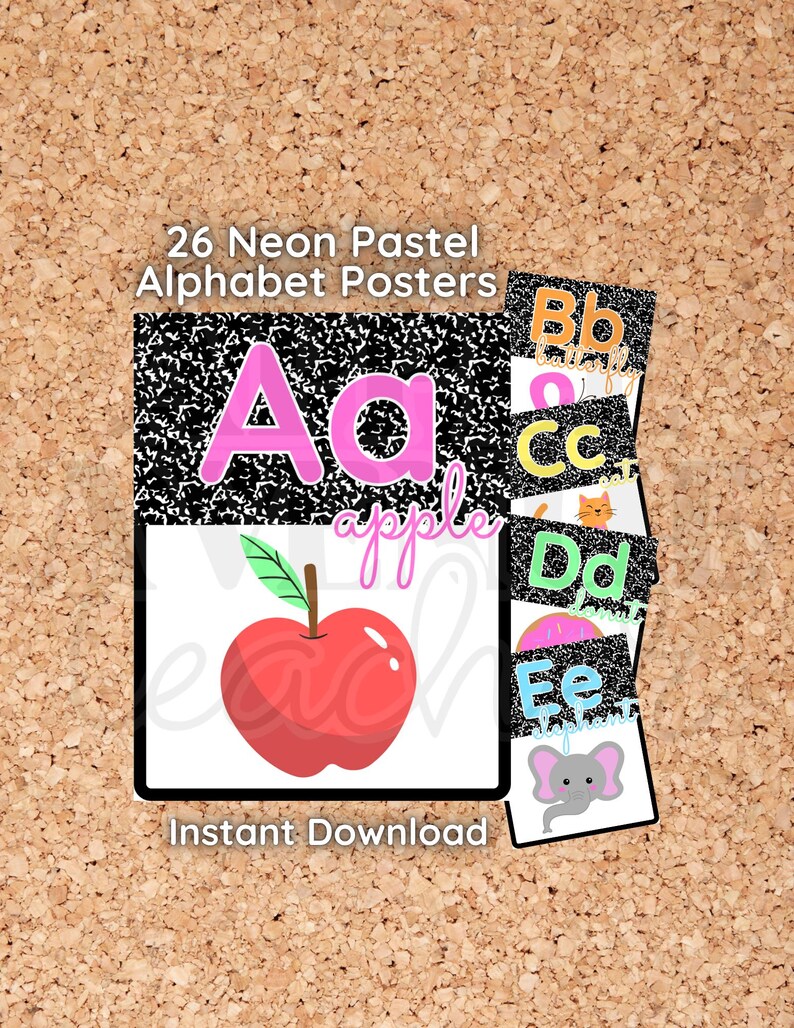 Neon Pastel Alphabet Posters for Classroom ABC Printable Back to School ...