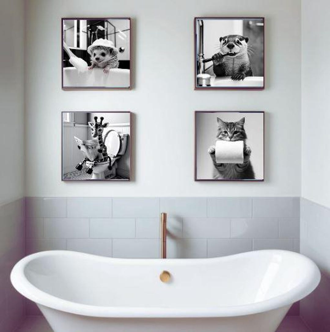 Funny Animal Posters, Fun Bathroom, Wall Art, Black and White, Set of 4 ...