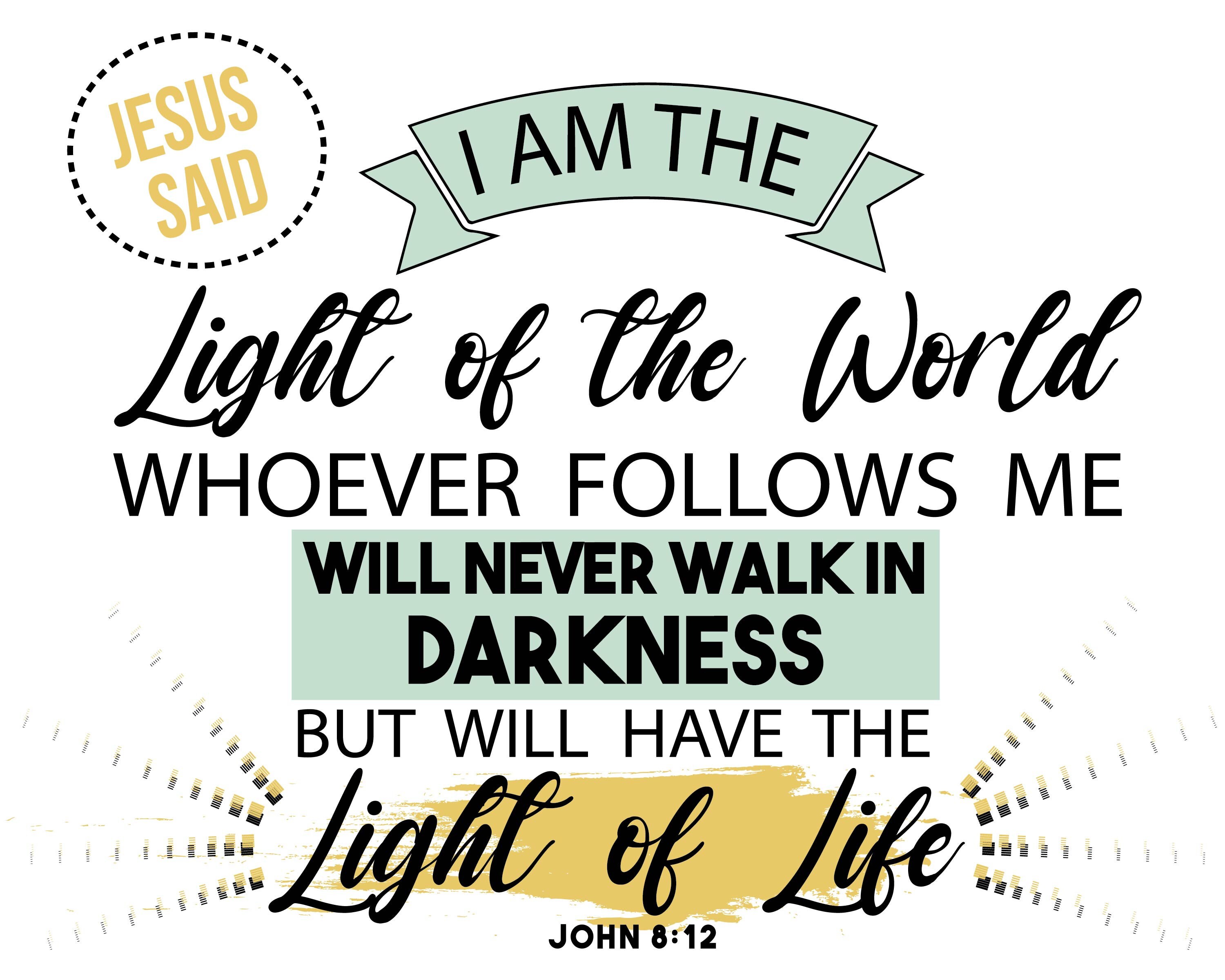 John 8:12 Bible Verse Print Wall Art Scripture Print INSTANT | Etsy