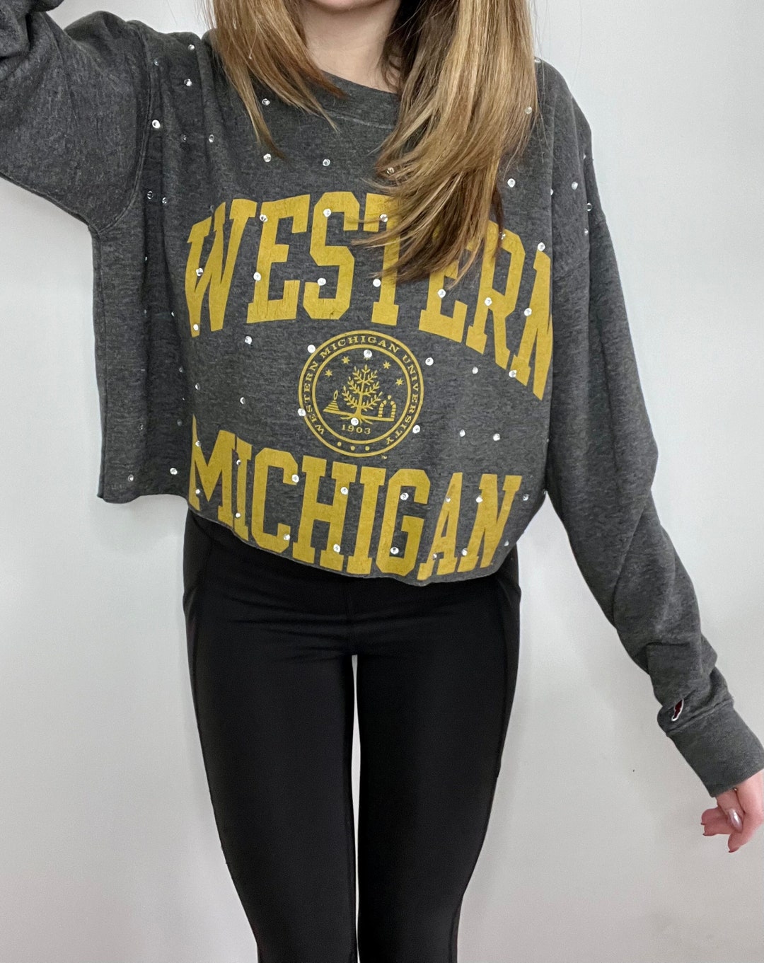 Upcycled Western Michigan University Cropped Rhinestone Sweatshirt ...