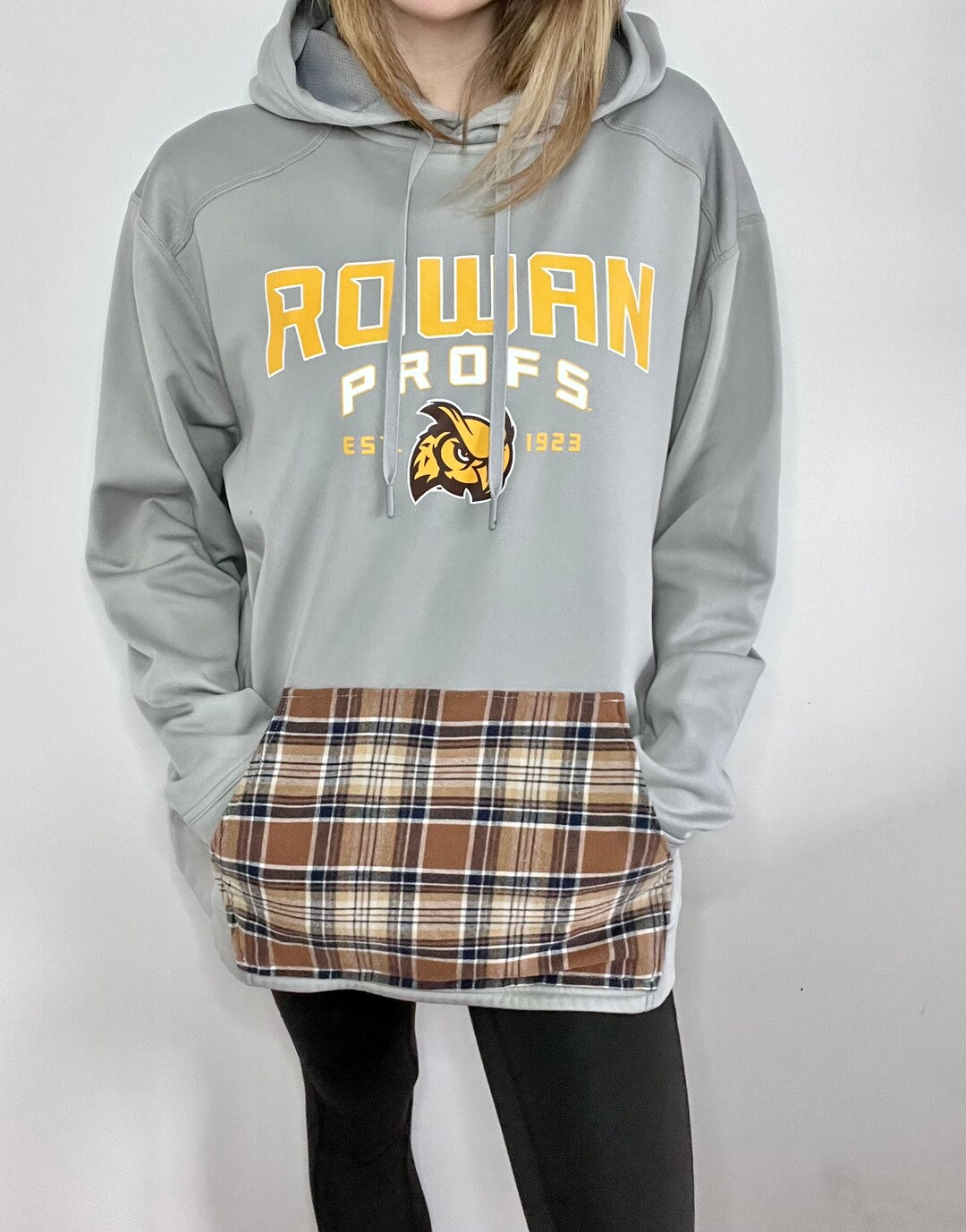Upcycled Rowan University Sweatshirt With Flannel Pocket|vintage Style ...