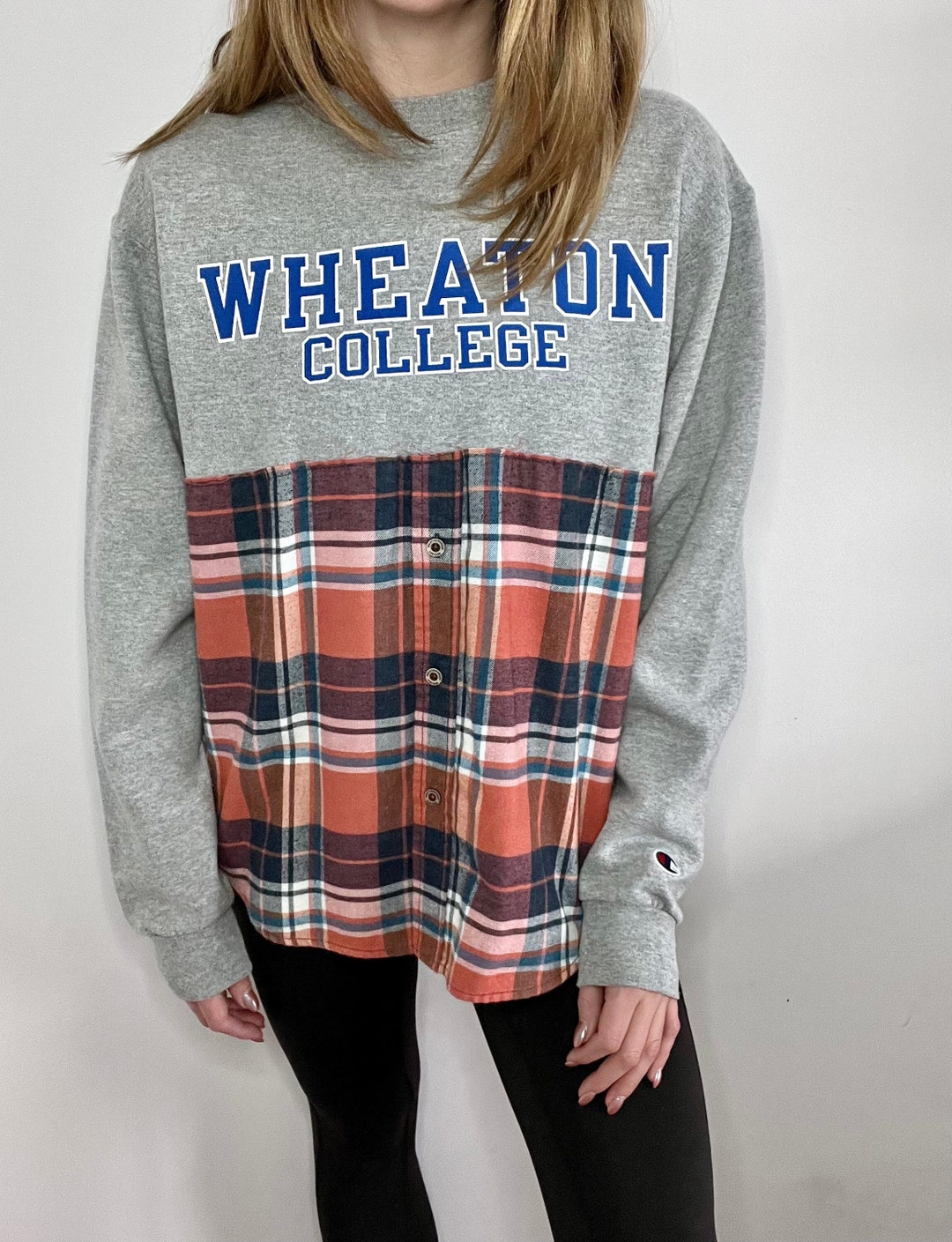 Vintage Half Flannel Sweatshirt, Wheaton College, College Sweatshirt ...