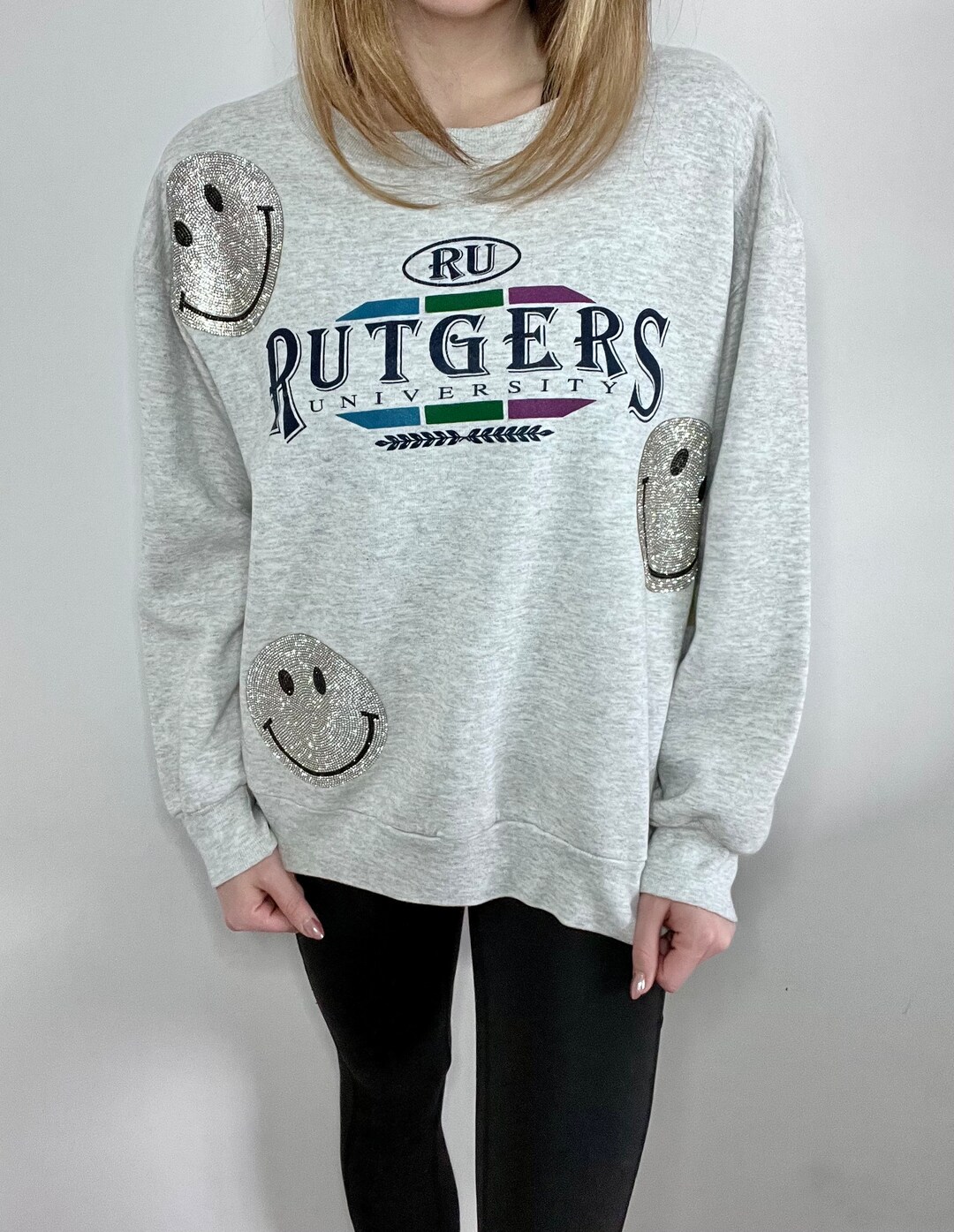 Vintage Rutgers University Rhinestone Smiley Sweatshirt, College ...