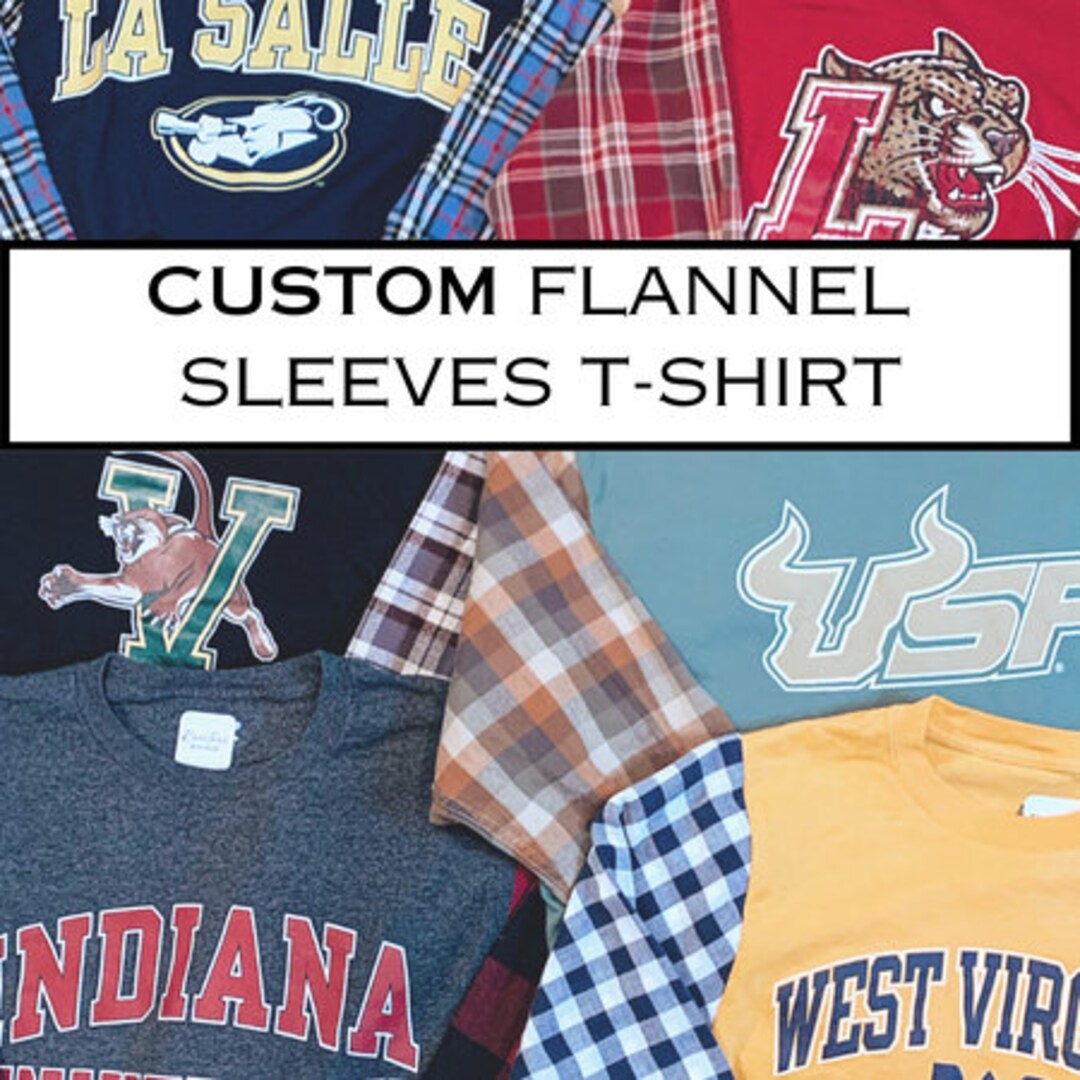 Custom Vintage Flannel Sleeves Tee, College Shirt, College Apparel ...