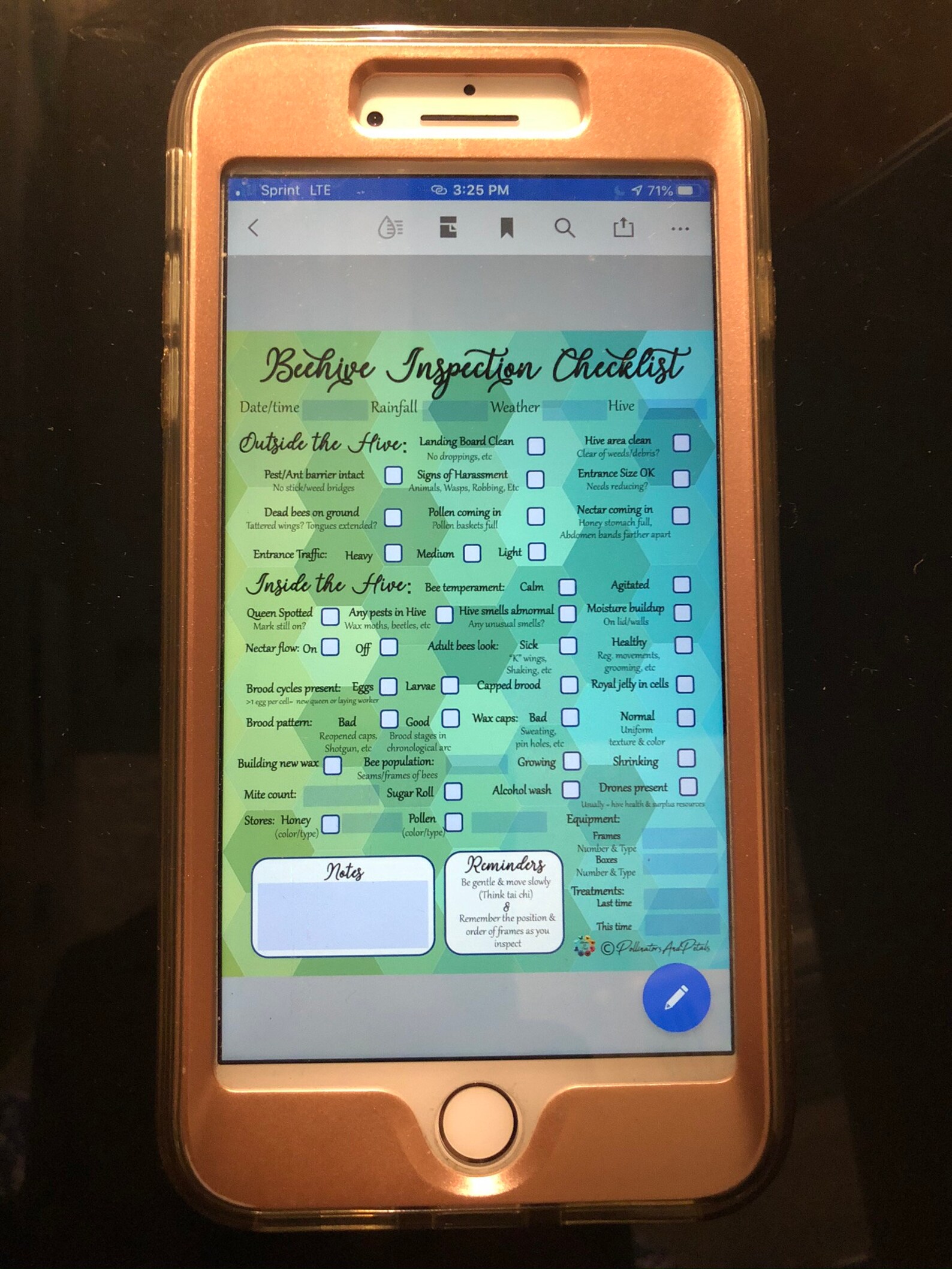 Mobile Fillable PDF ~ Beehive Inspection Checklist ~ Beekeeping Notes ...