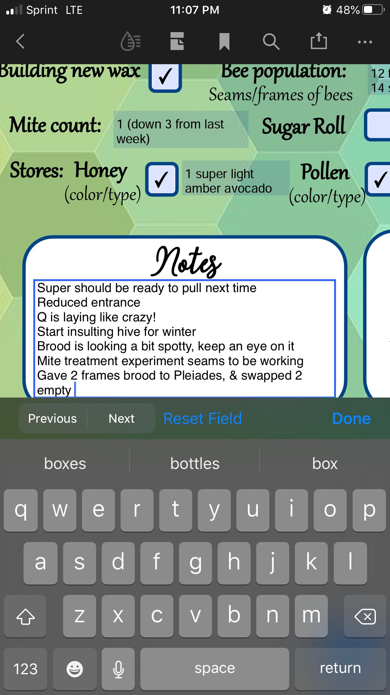 Mobile Fillable PDF ~ Beehive Inspection Checklist ~ Beekeeping Notes ...