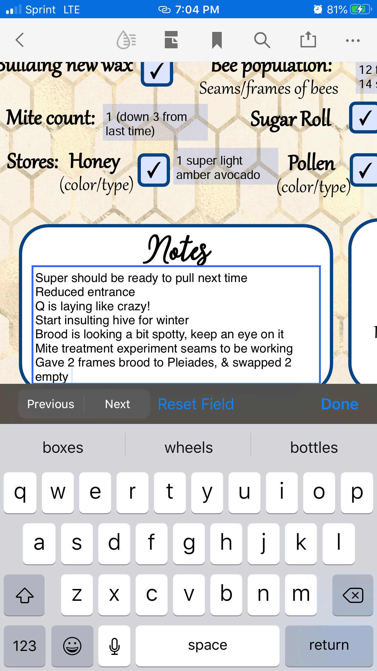 Mobile Fillable PDF ~ Beehive Inspection Checklist ~ Beekeeping Notes ...