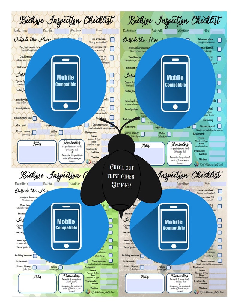 Mobile Fillable PDF ~ Beehive Inspection Checklist ~ Beekeeping Notes ...