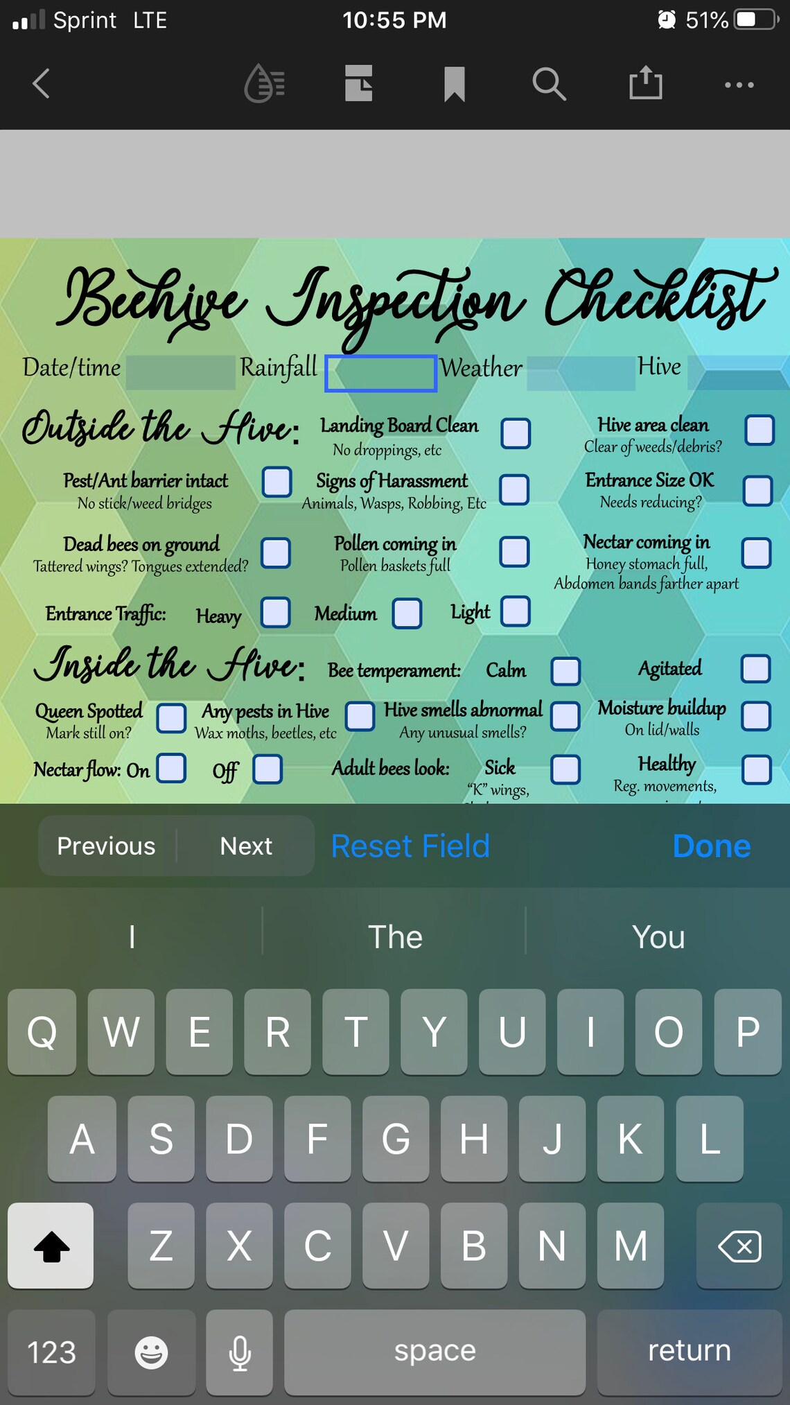 Mobile Fillable PDF ~ Beehive Inspection Checklist ~ Beekeeping Notes ...