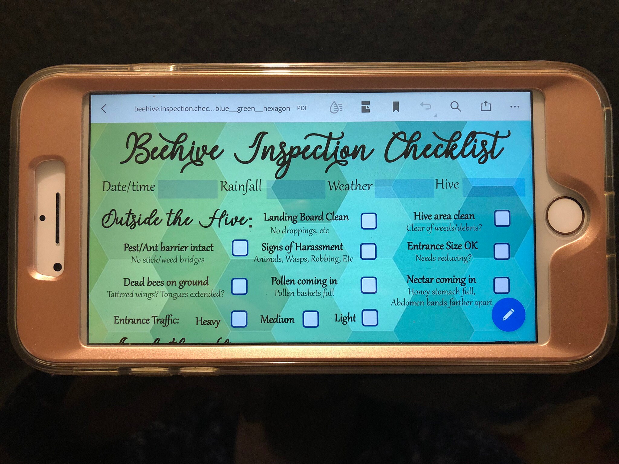 Mobile Fillable PDF ~ Beehive Inspection Checklist ~ Beekeeping Notes ...
