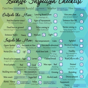 Mobile Fillable PDF ~ Beehive Inspection Checklist ~ Beekeeping Notes ...
