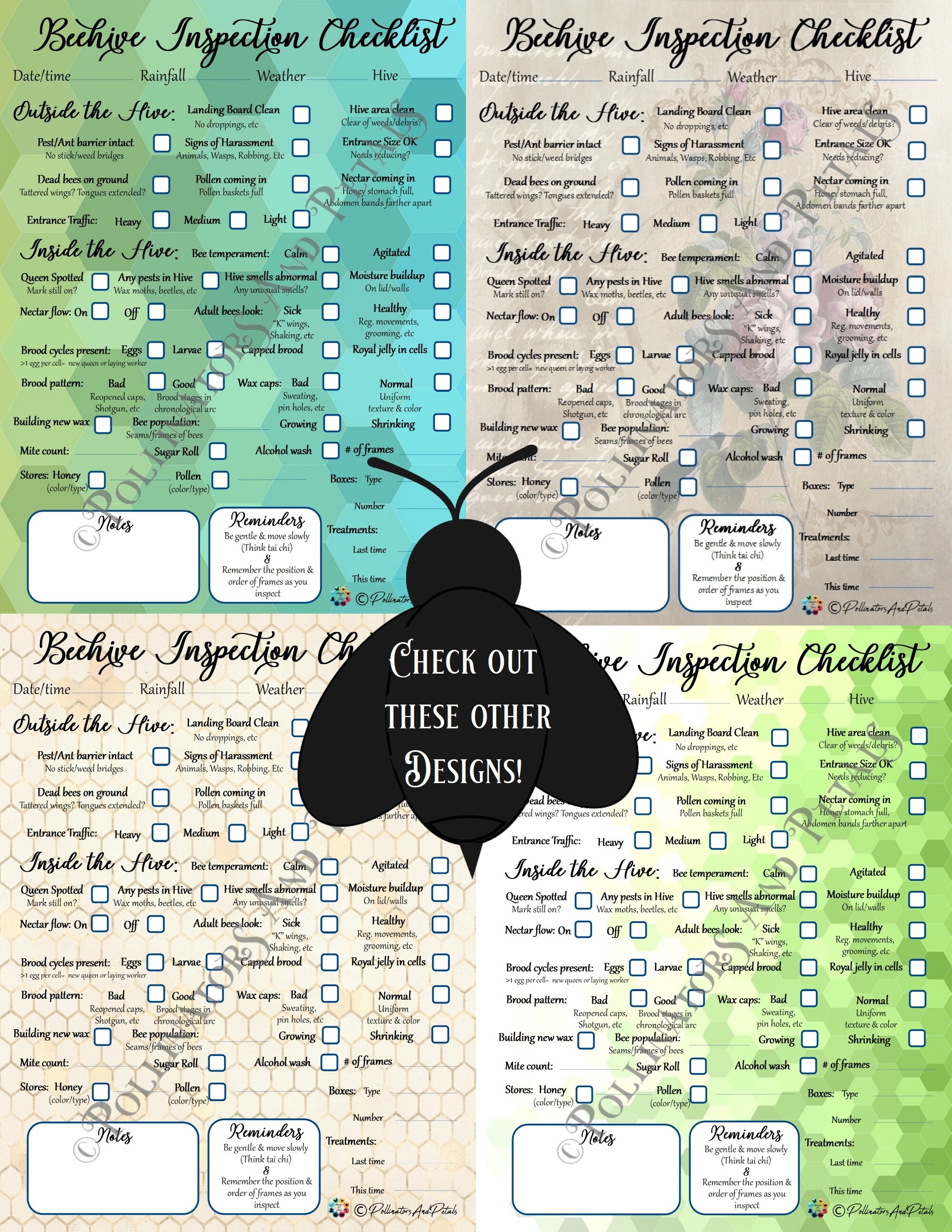 Beige Honeycomb Beehive Inspection Checklist ~ Beekeeping Notes ~ Honey ...