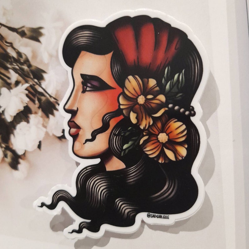 Gypsy Girl Neo Traditional Vinyl Sticker | Etsy