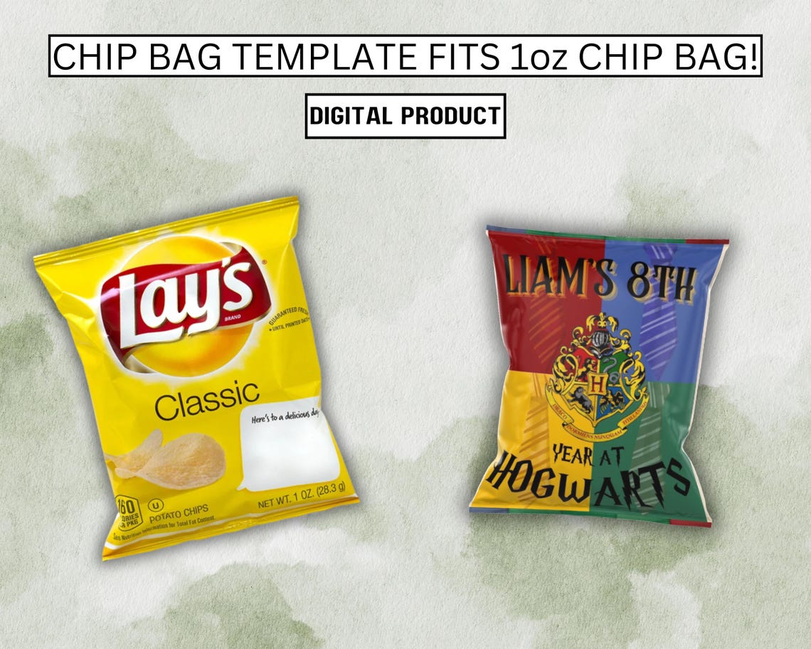 Harry Potter Chip Bag Template | Customizable Chip Bag Favor | Harry ...
