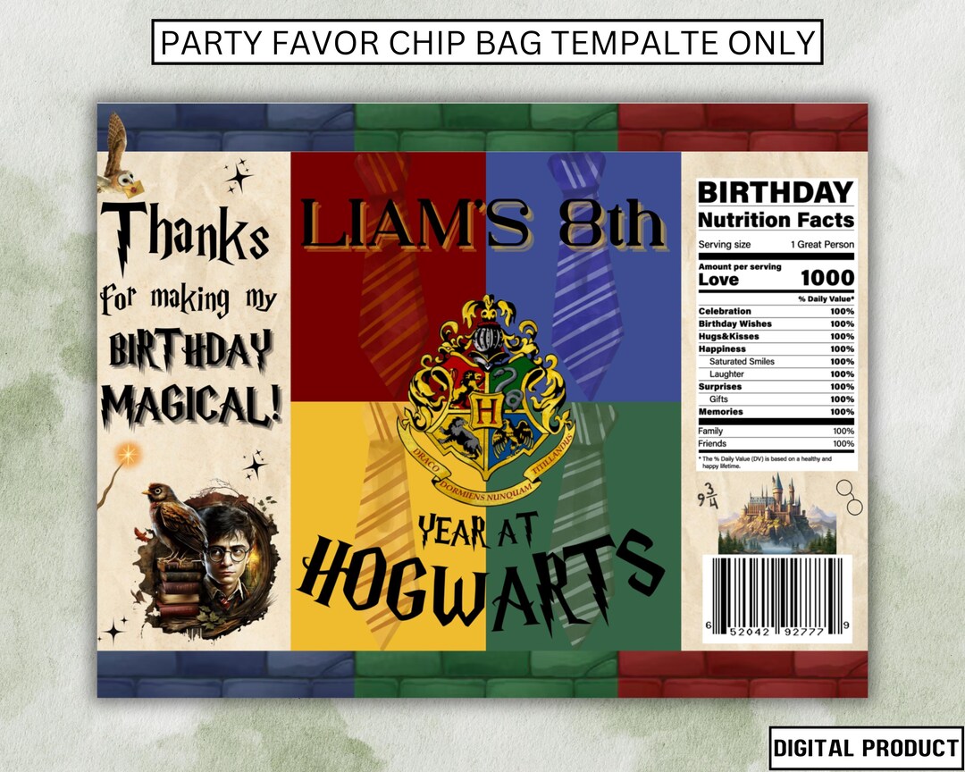 Harry Potter Chip Bag Template Customizable Chip Bag Favor Harry Potter ...