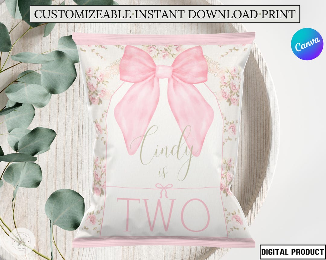 Two Fancy Chip Bag Template | Floral 2nd Birthday Party (digital ...