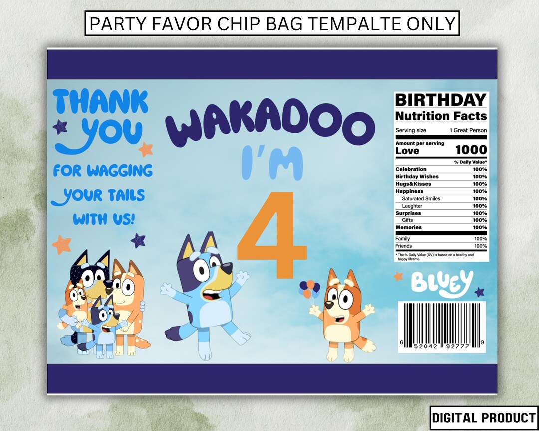 Bluey Chip Bag Chip Bag Editable Template Chip Bag Favor Bluey Party ...