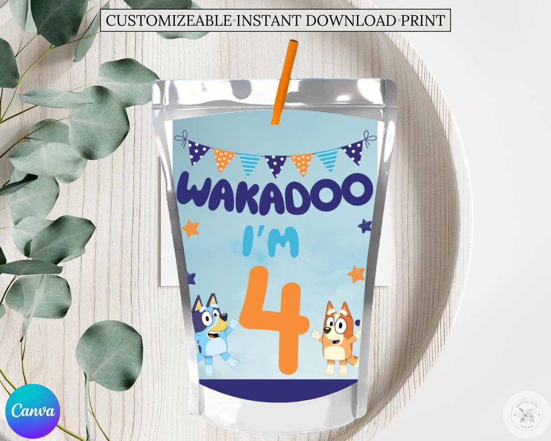Bluey Juice Pouch Favor | Bluey Birthday | Editable Juice Pouch Label ...