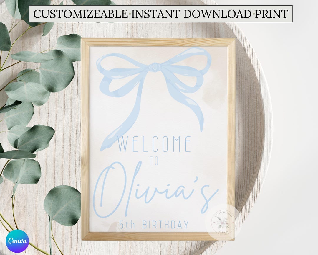 Blue Bow Coquette Birthday Poster | Custom Party Decor (digital ...