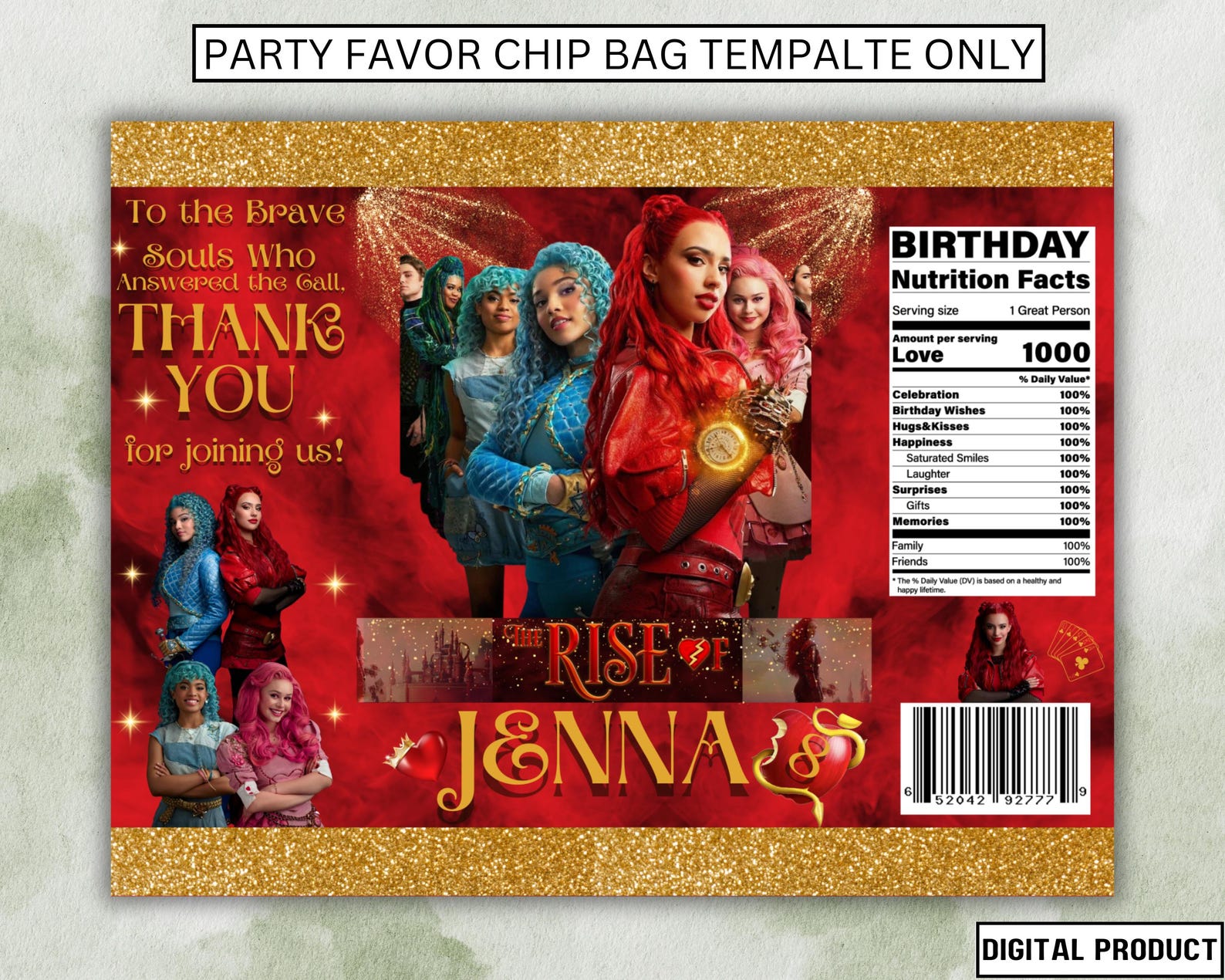 Rise of Red Chip Bag | Custom Chip Bag Favor | Rise of Red Descendants ...