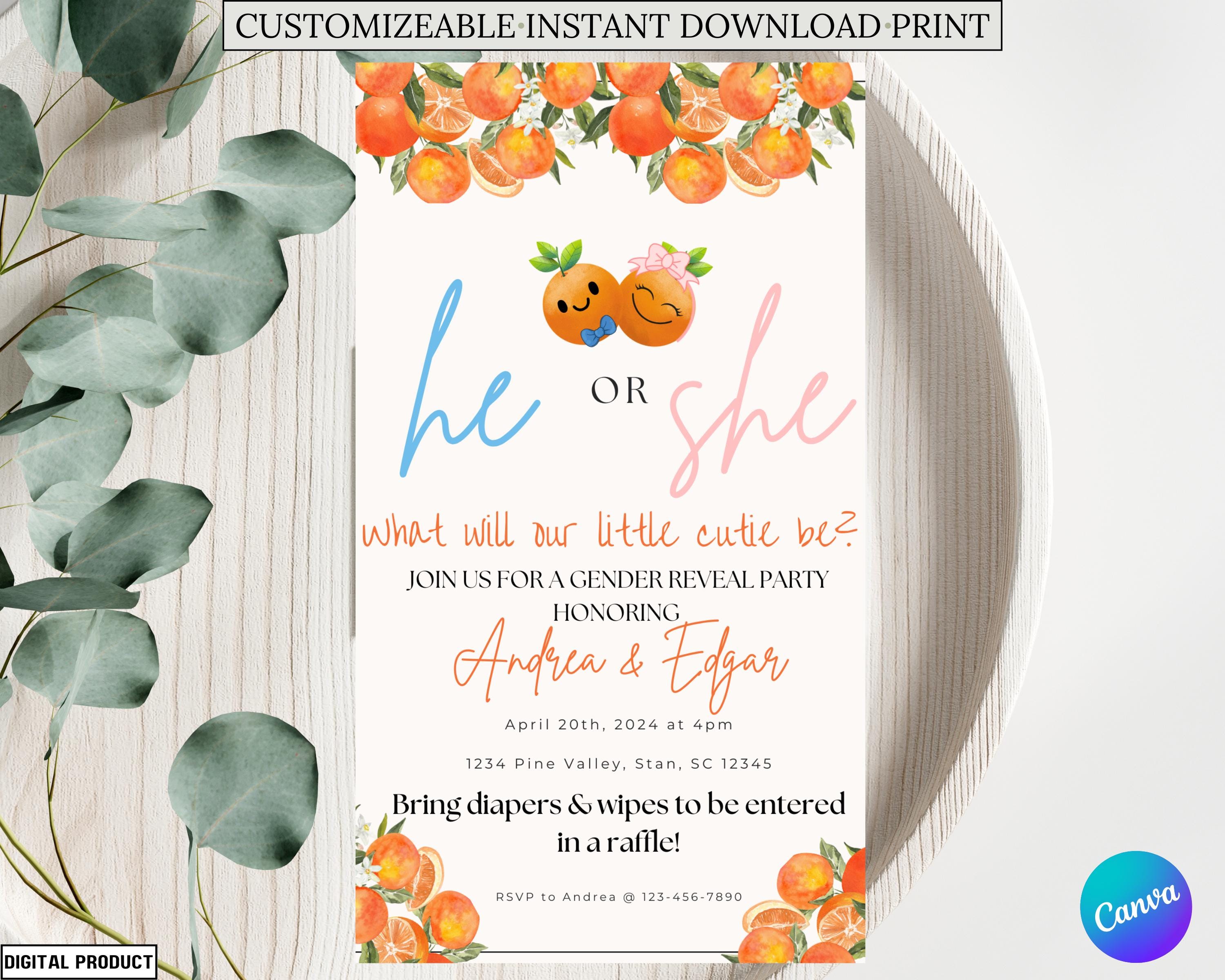 Little Cutie Orange Gender Reveal Invitation (digital Template) - Etsy