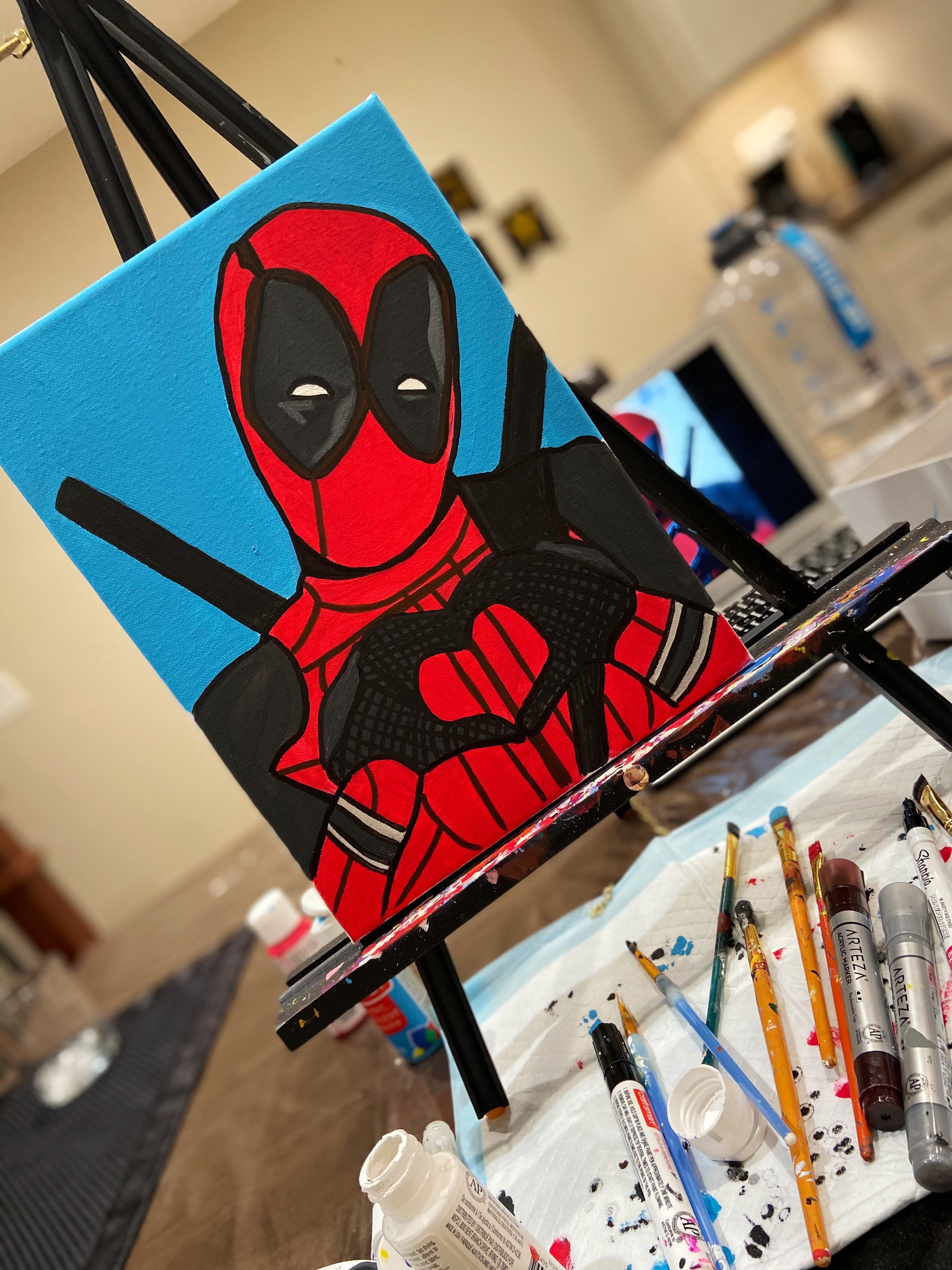 Deadpool Marvel superhéroe acrílico pintura 9x12in lienzo | Etsy